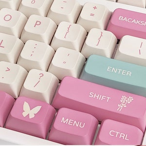 133PCS Butterfly Sunset Theme Keycap Set, Pink Gradient Keycap, PBT ...