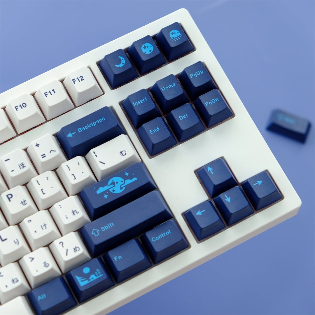 129pcs Blue Moon Theme Keycap Set, Japanese Keycap, Dark Blue Keycap ...