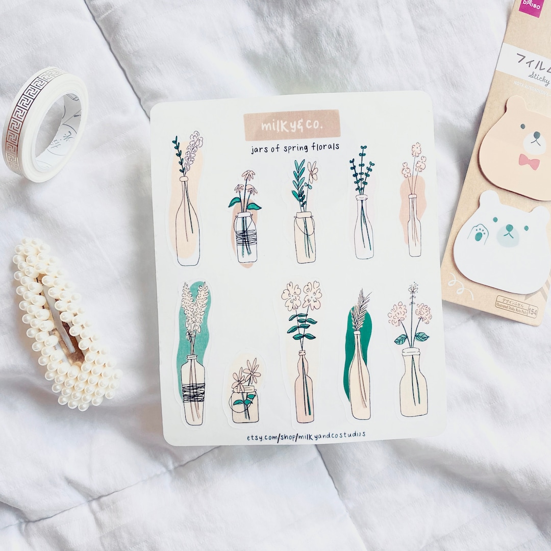 Jar of Spring Florals Sticker Sheet, Floral Stickers, Flower Stickers ...