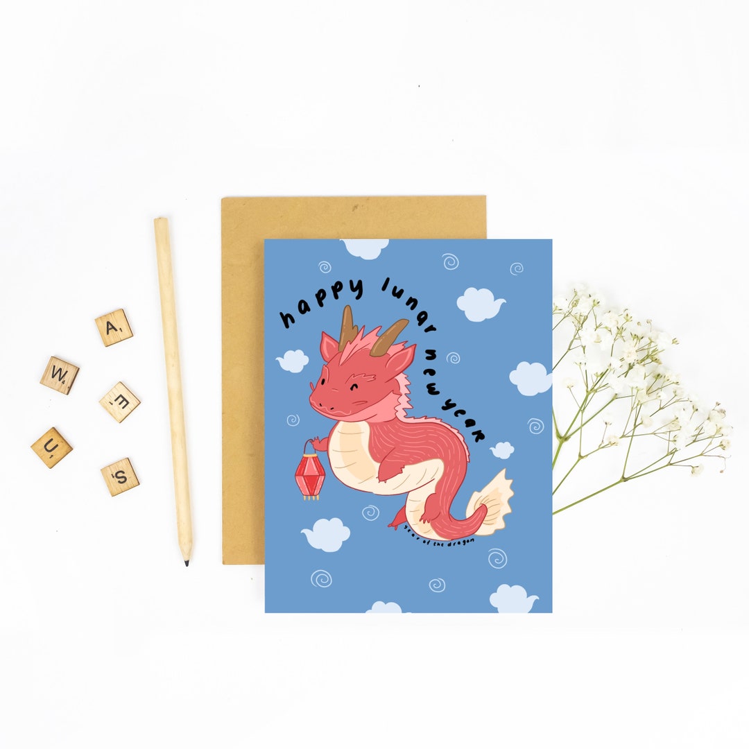 Happy Lunar New Year - Year of the Dragon Greeting Card, 2024 Lunar New ...