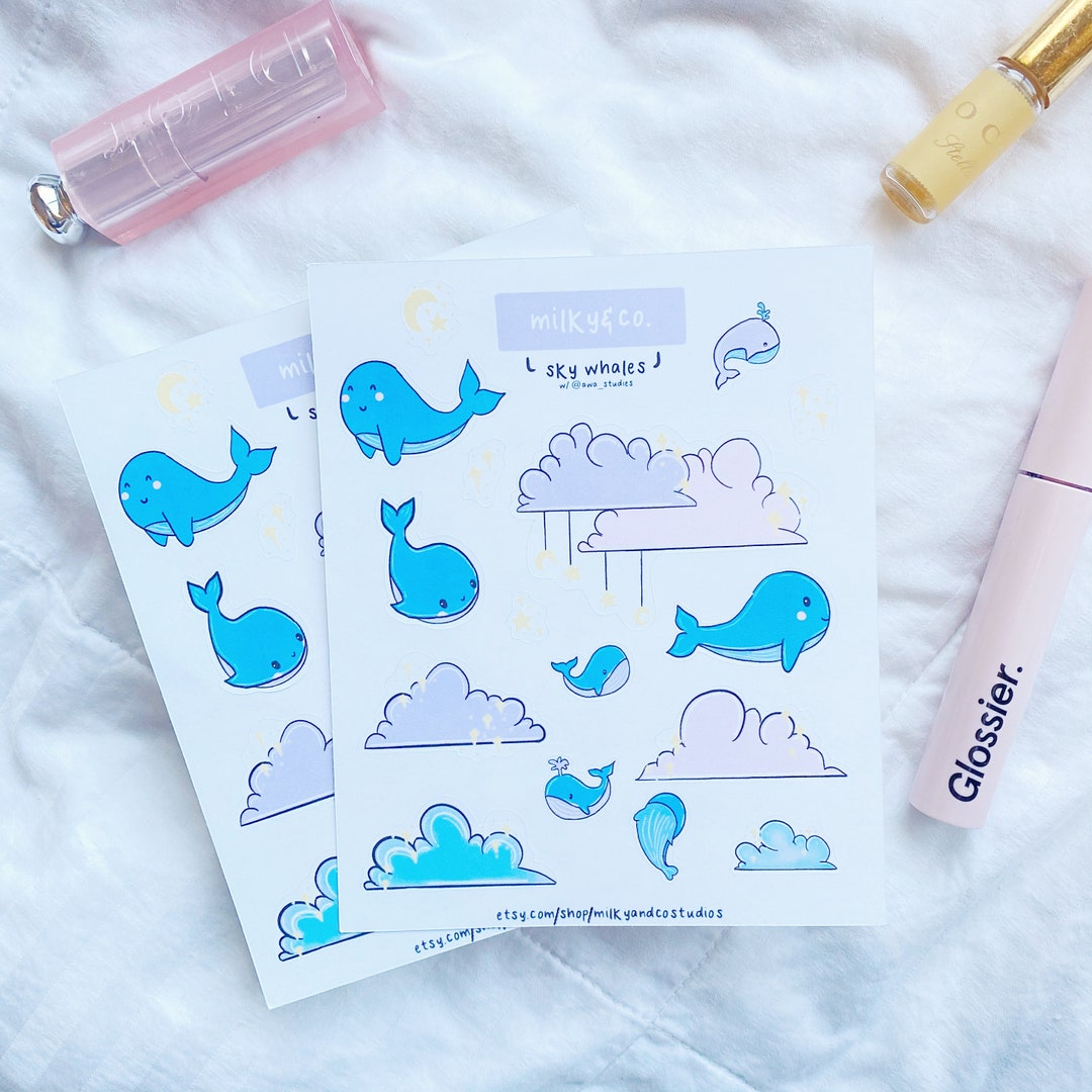 Sky Whales Sticker Sheet, Cute Whale Stickers, Whale Sticker Sheet ...
