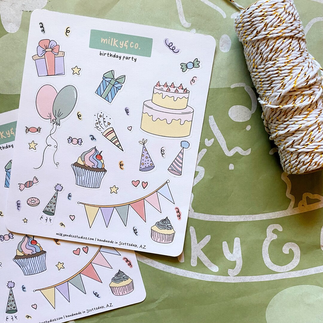 Birthday Party Sticker Sheet - Etsy