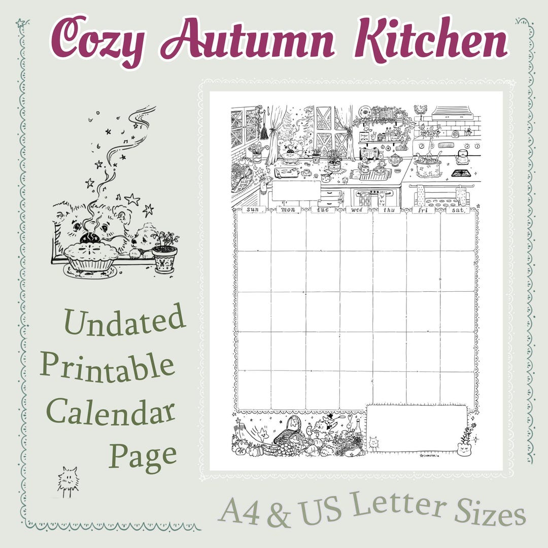 Cozy Cottage Wall Calendar | Cute Cottagecore Calendar Template W/ Hand ...