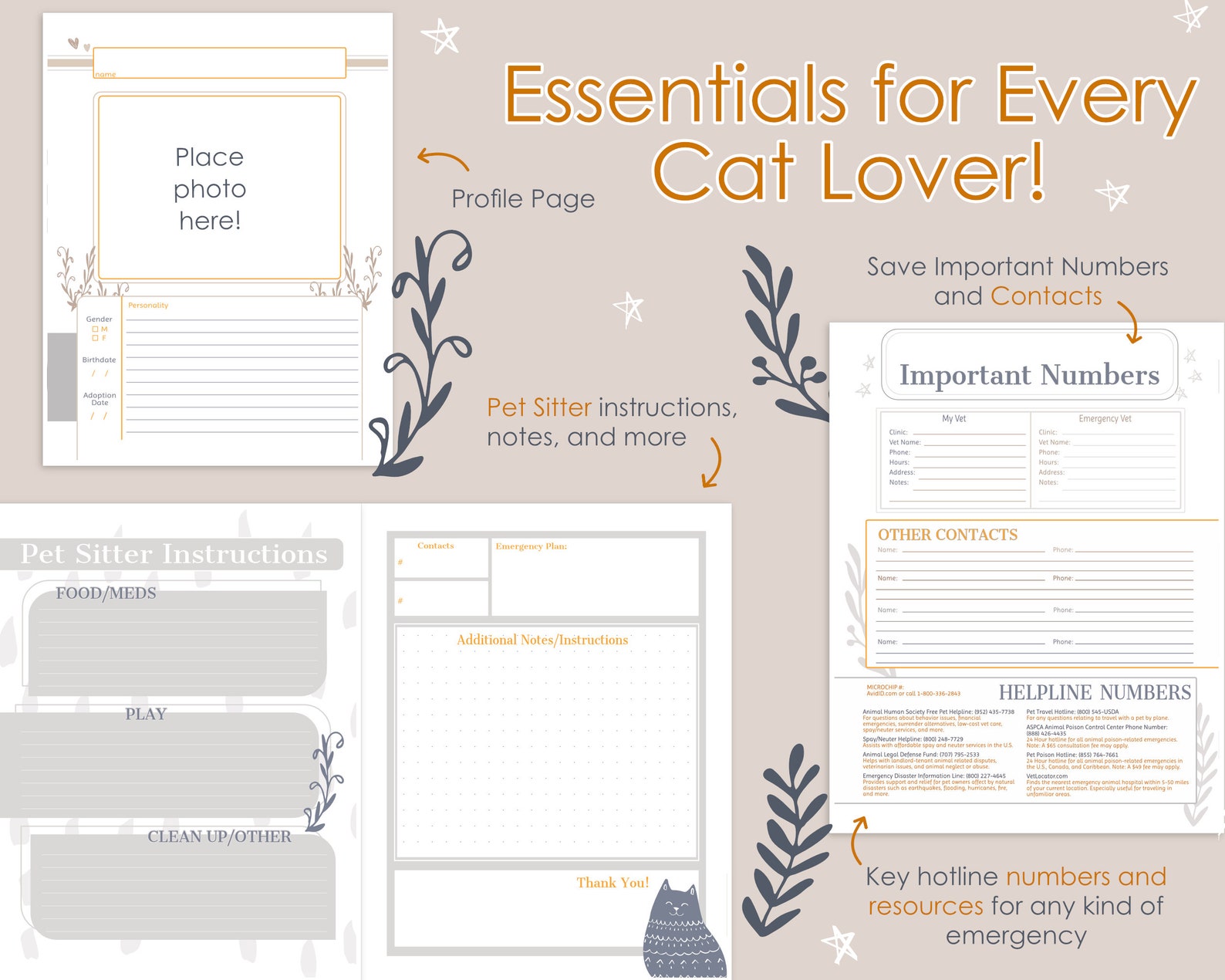 Printable Pet Cat Care Journal for Cat Lovers PDF Pet Care | Etsy