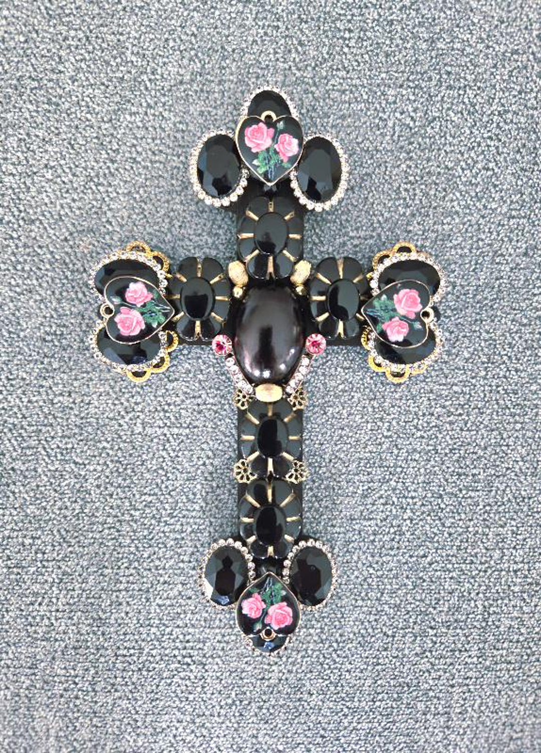 Handmade Black&pink Cross, Jeweled Black Floral Cross, Original Signed ...