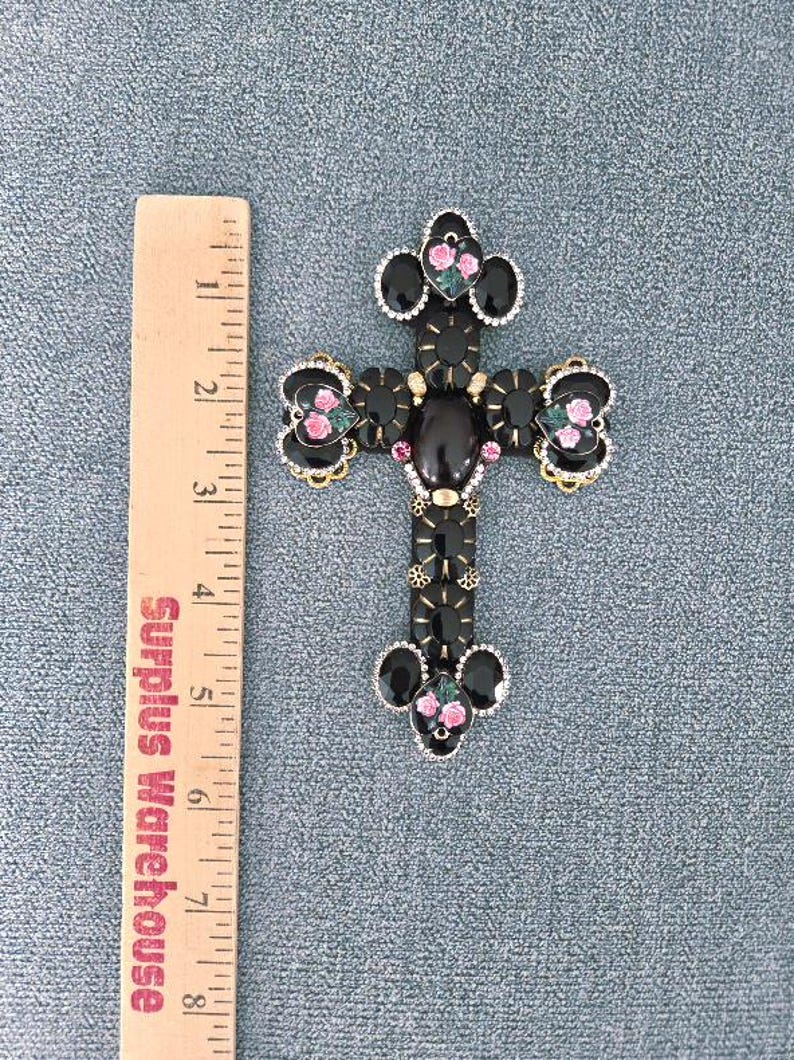 Handmade Black&pink Cross, Jeweled Black Floral Cross, Original Signed ...