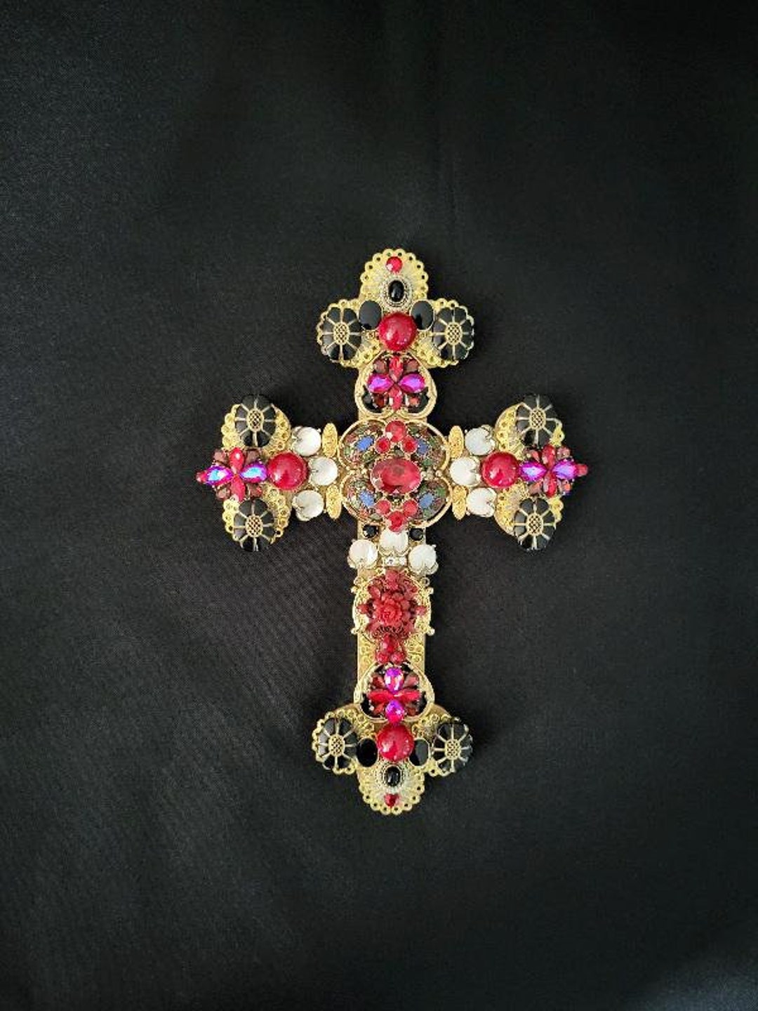 Handmade Red and Gold Cross, Jeweled Red Cross, Original Wall Art Decor ...