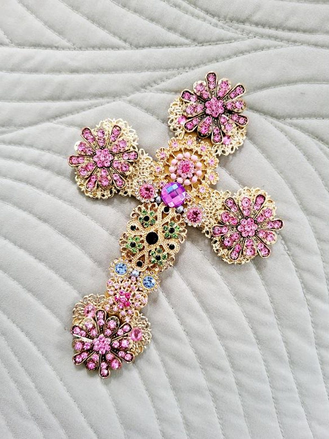 Handmade Pastel Cross, Jeweled Pink Wall Cross, Original Jewelry Art - Etsy