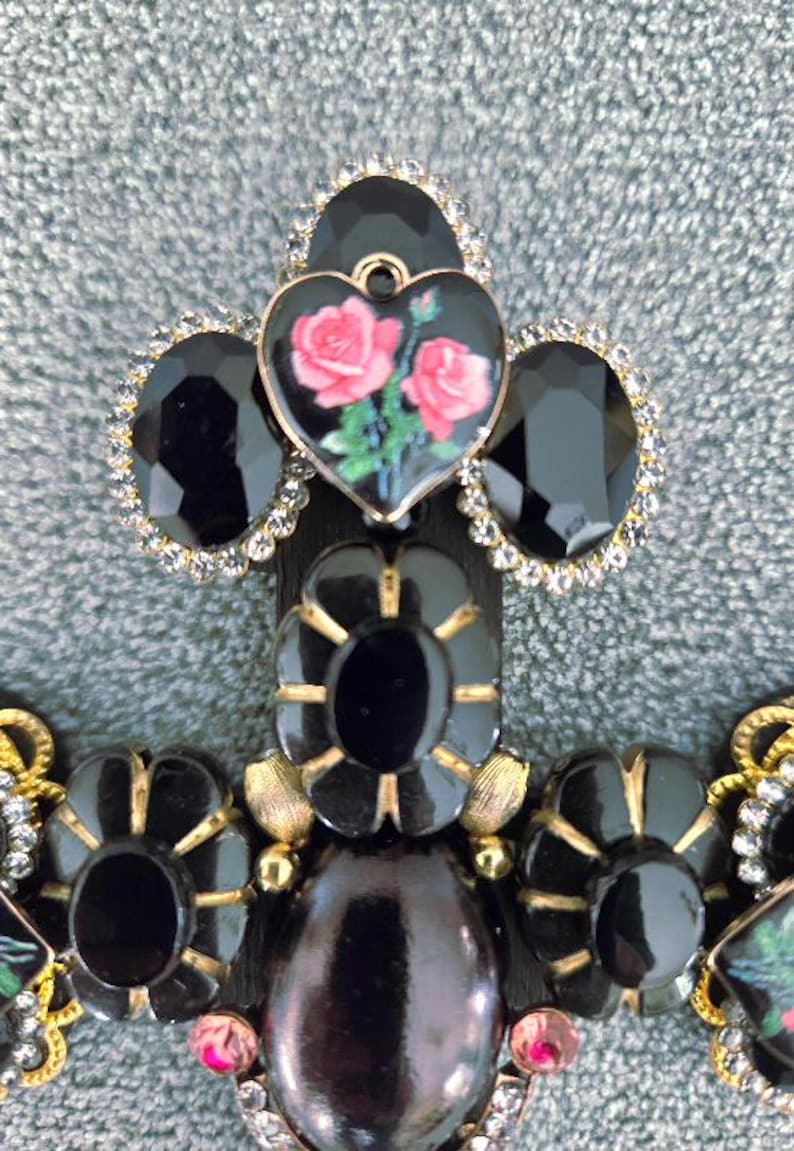Handmade Black&pink Cross, Jeweled Black Floral Cross, Original Signed ...