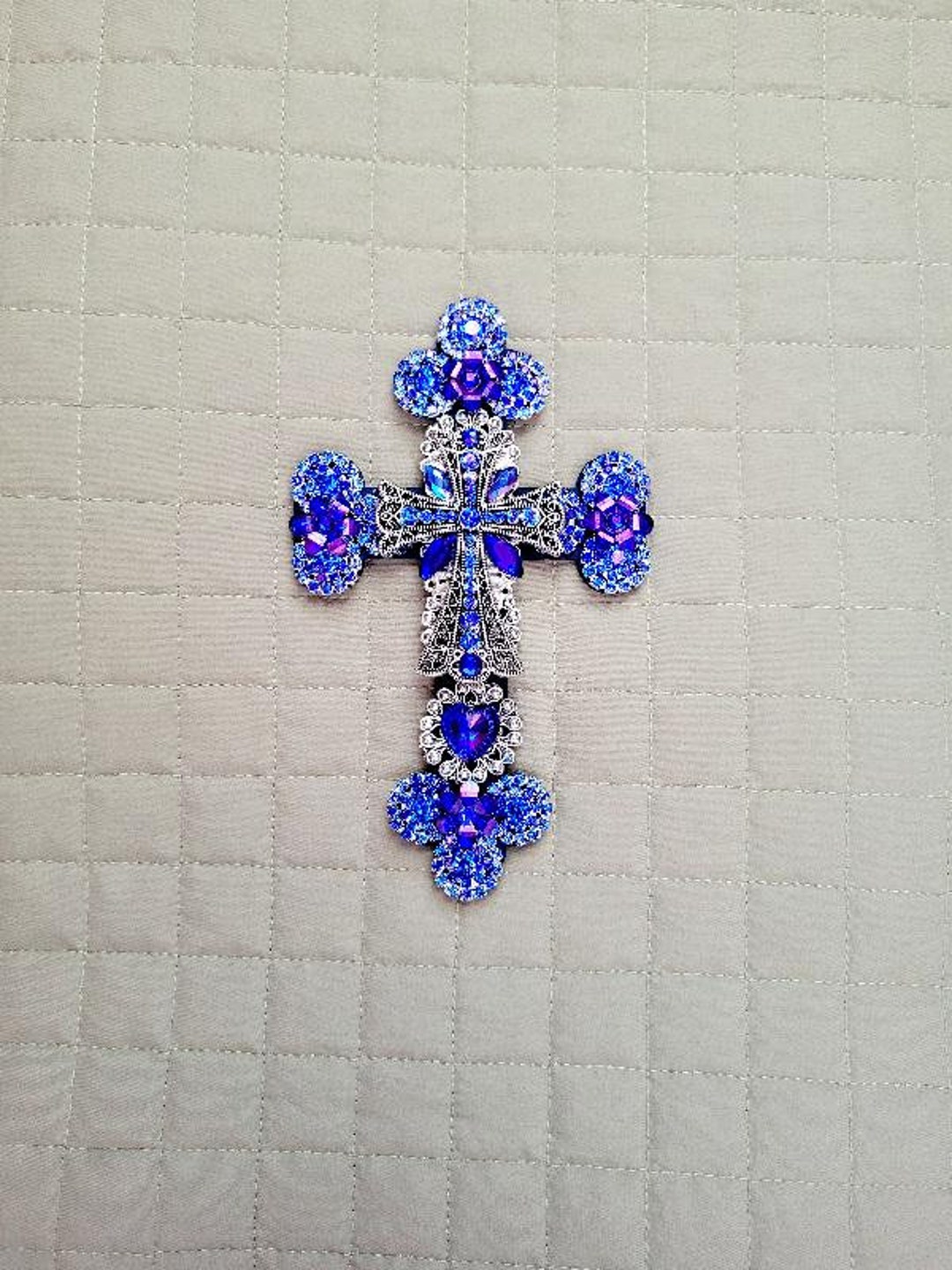 Handmade Blue Wall Cross, Jeweled Sapphire Blue Cross, Original Wall ...