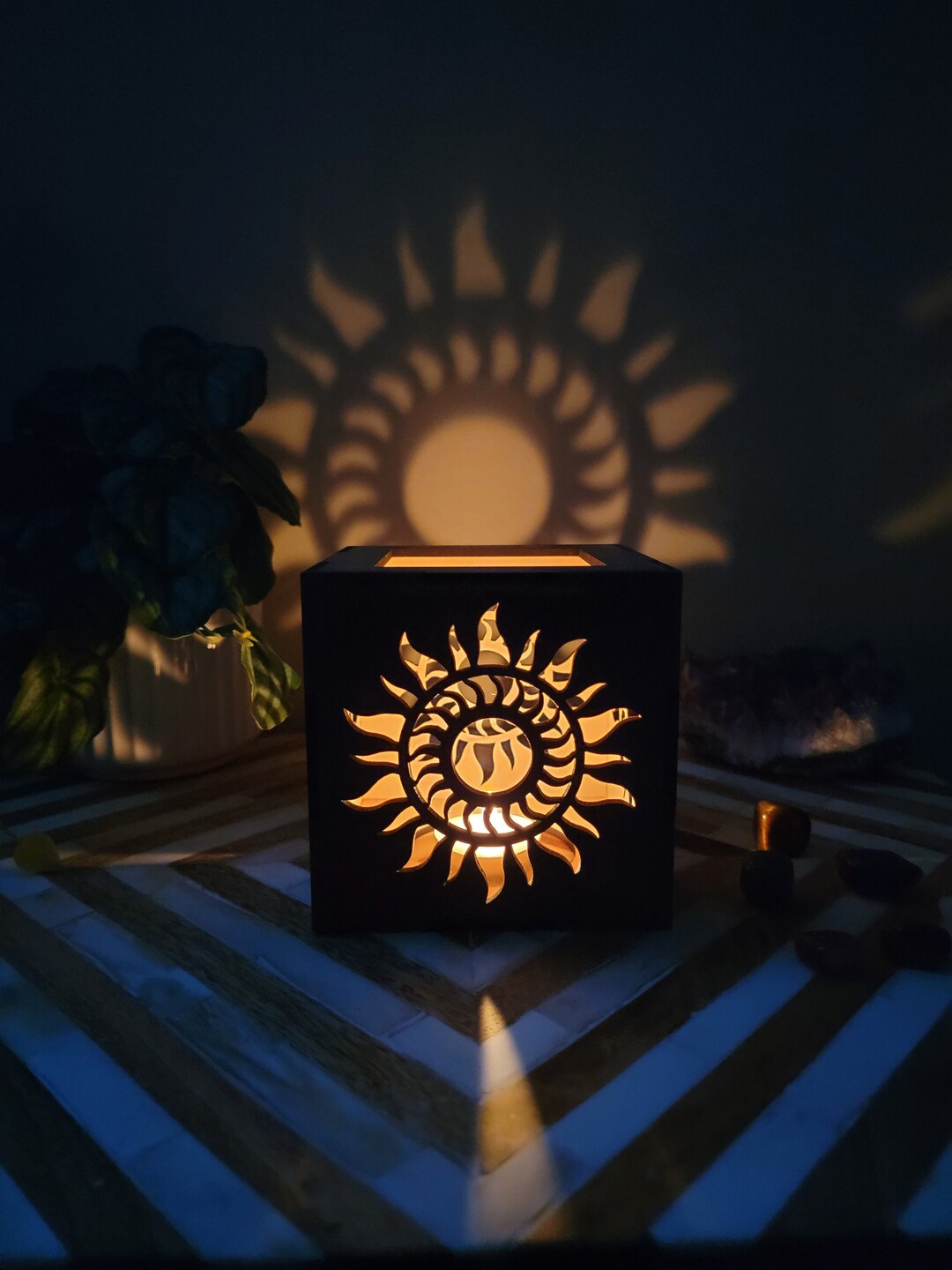 Sun Shadow Lantern, Sun Wooden Décor, Sun Tealight Holder, Sun Bedroom ...