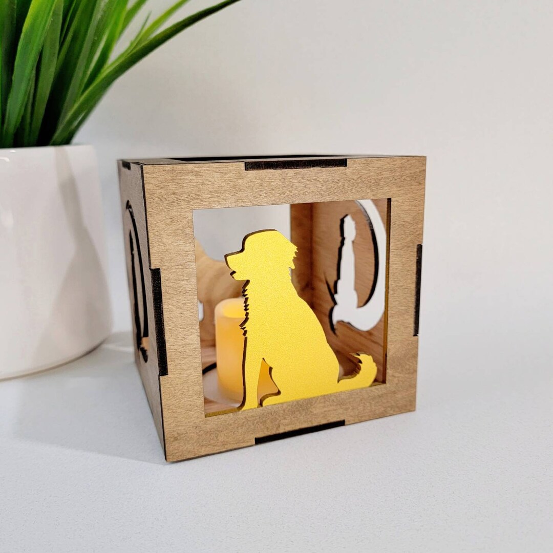 Personalized Golden Retriever Shadow Lantern: Maple Wood Dog Lover Gift ...