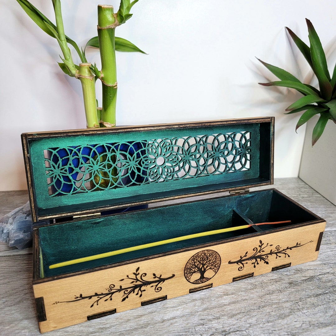 Incense Box Burner, Wooden Incense Holder, Mandala Incense Box, Tree of ...