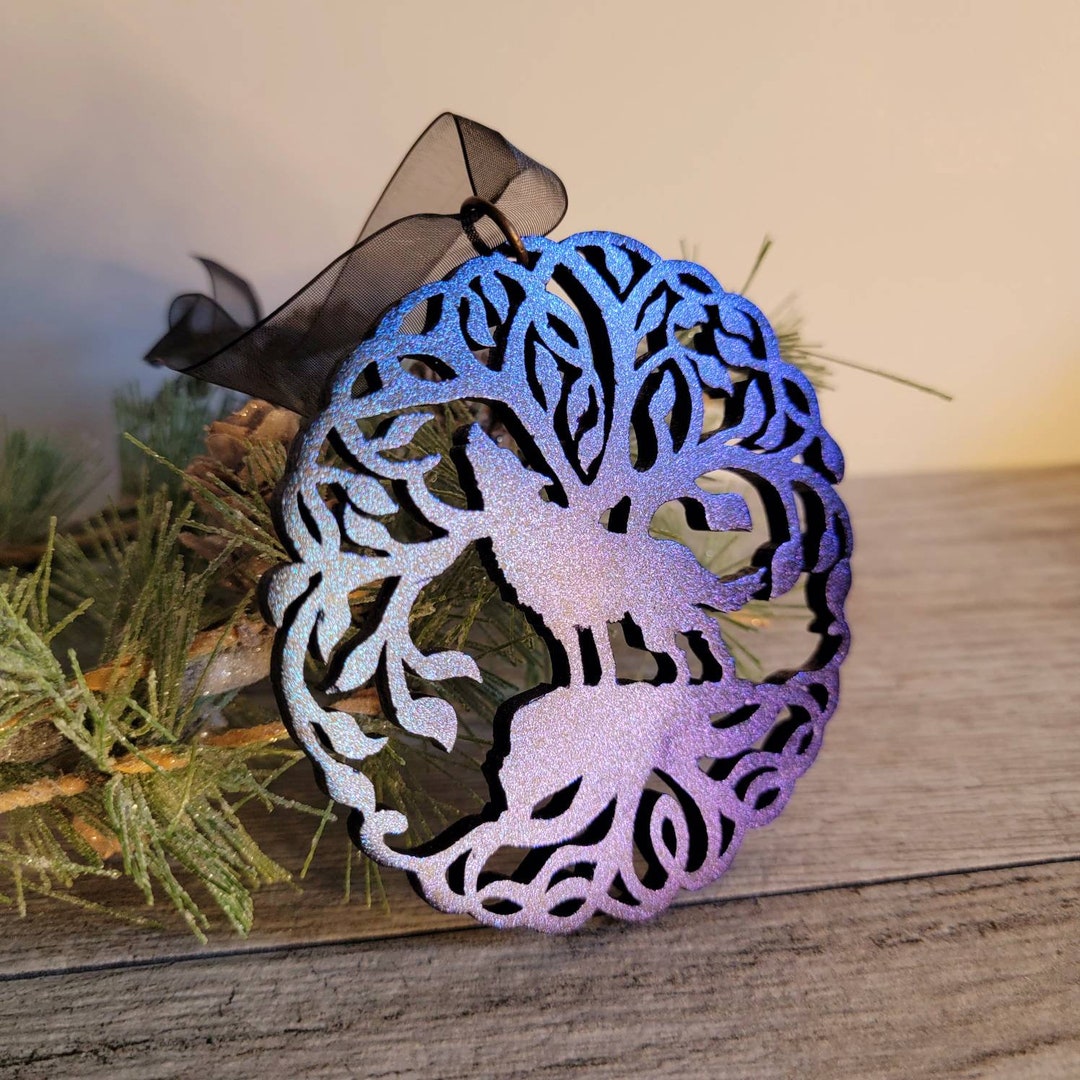 Tree of Life Ornament, Wolf Ornament, Wooden Wolf Decor, Wooden ...