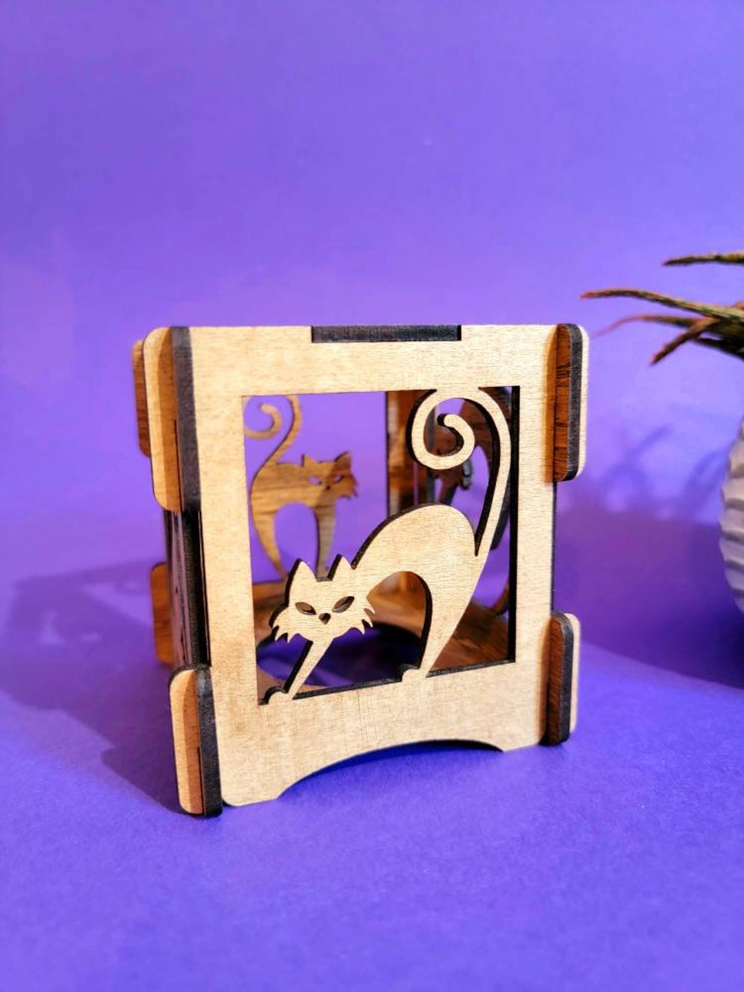 Cat Wooden Lantern, Cat Shadow Box, Cat Tealight Holder, Halloween Cat ...