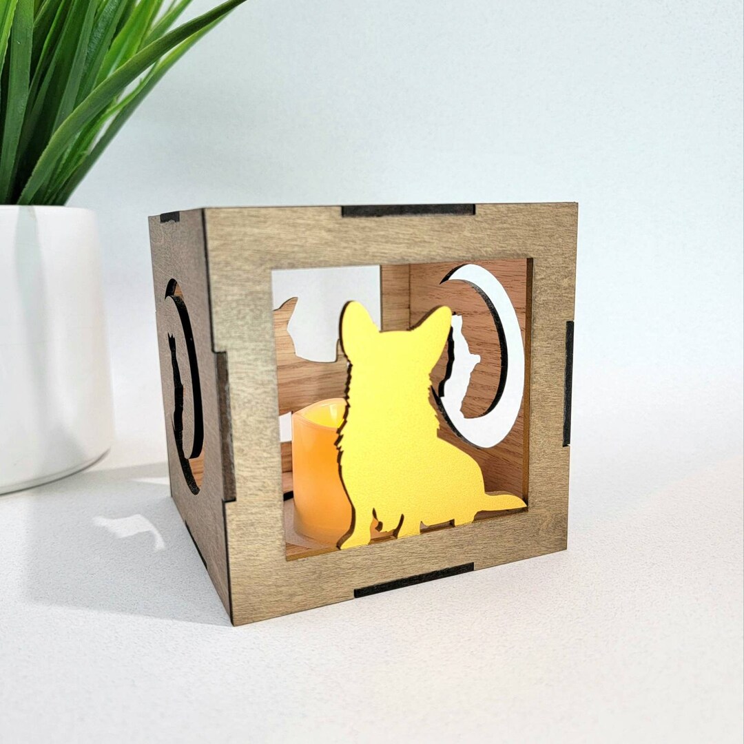 Corgi Shadow Lantern, Corgi on the Moon Lantern, Personalized Corgi ...