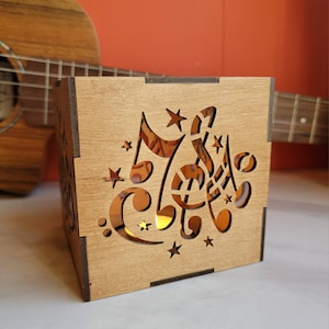 Music Notes Shadow Lantern, Wooden Tealight Holder, Music Shadow Box ...