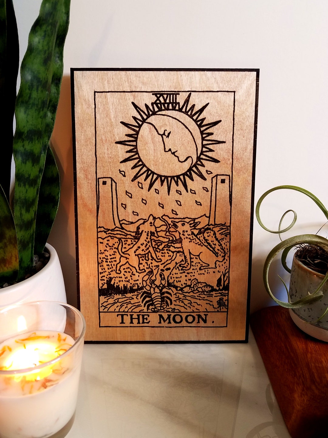 Engraved Moon Tarot Card, Tarot Wall Decor, Tarot Altar Decor, Tarot ...