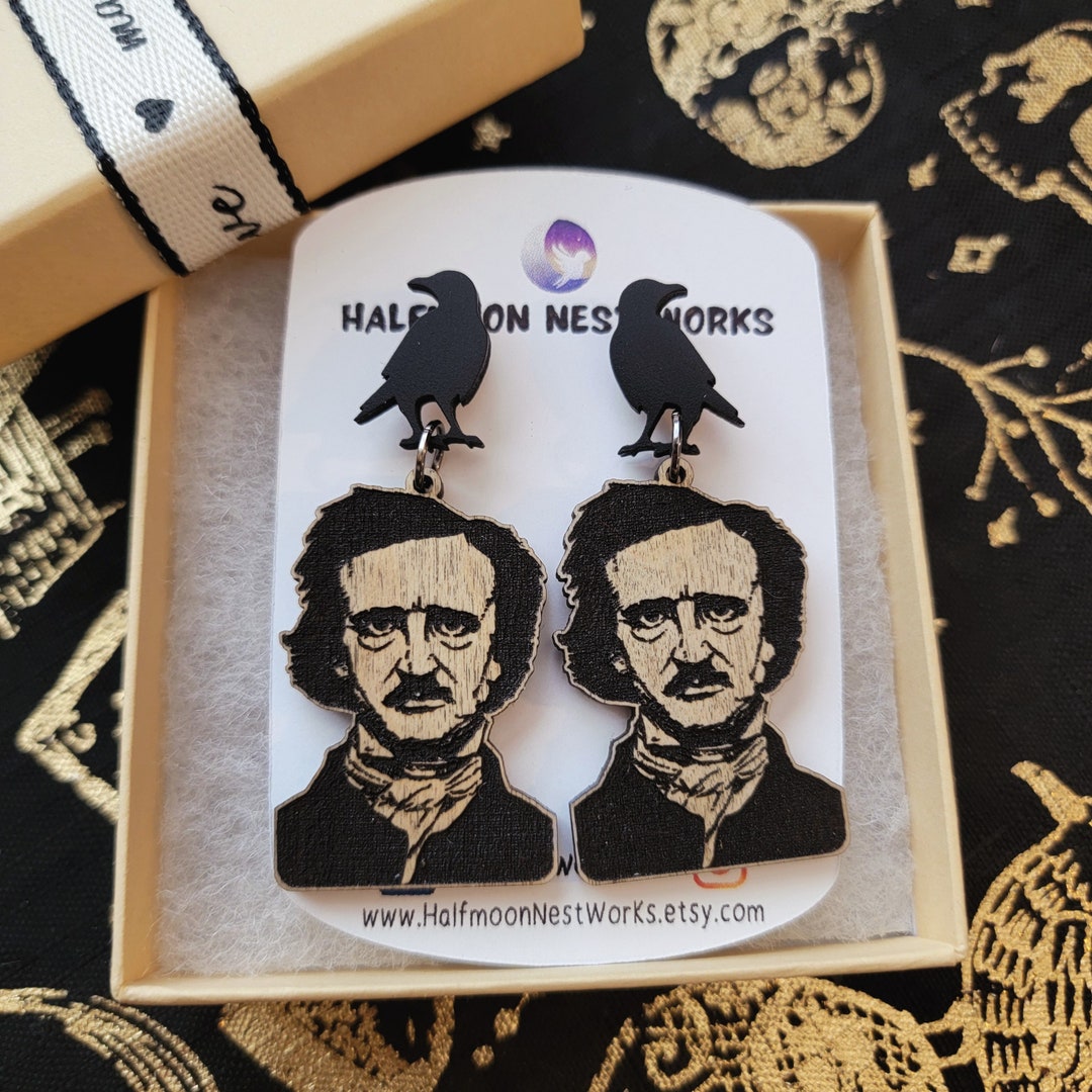 Edgar Allan Poe Earrings, Allan Poe Fan Earrings, Raven Stud Earrings ...