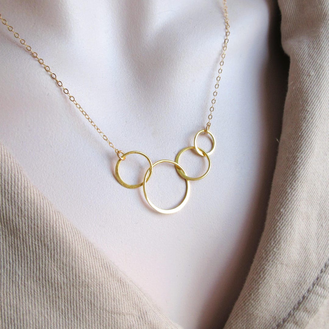 4 Interlocking Rings Necklace, 4 Circles Necklace, 4 Rings 18K Gold ...
