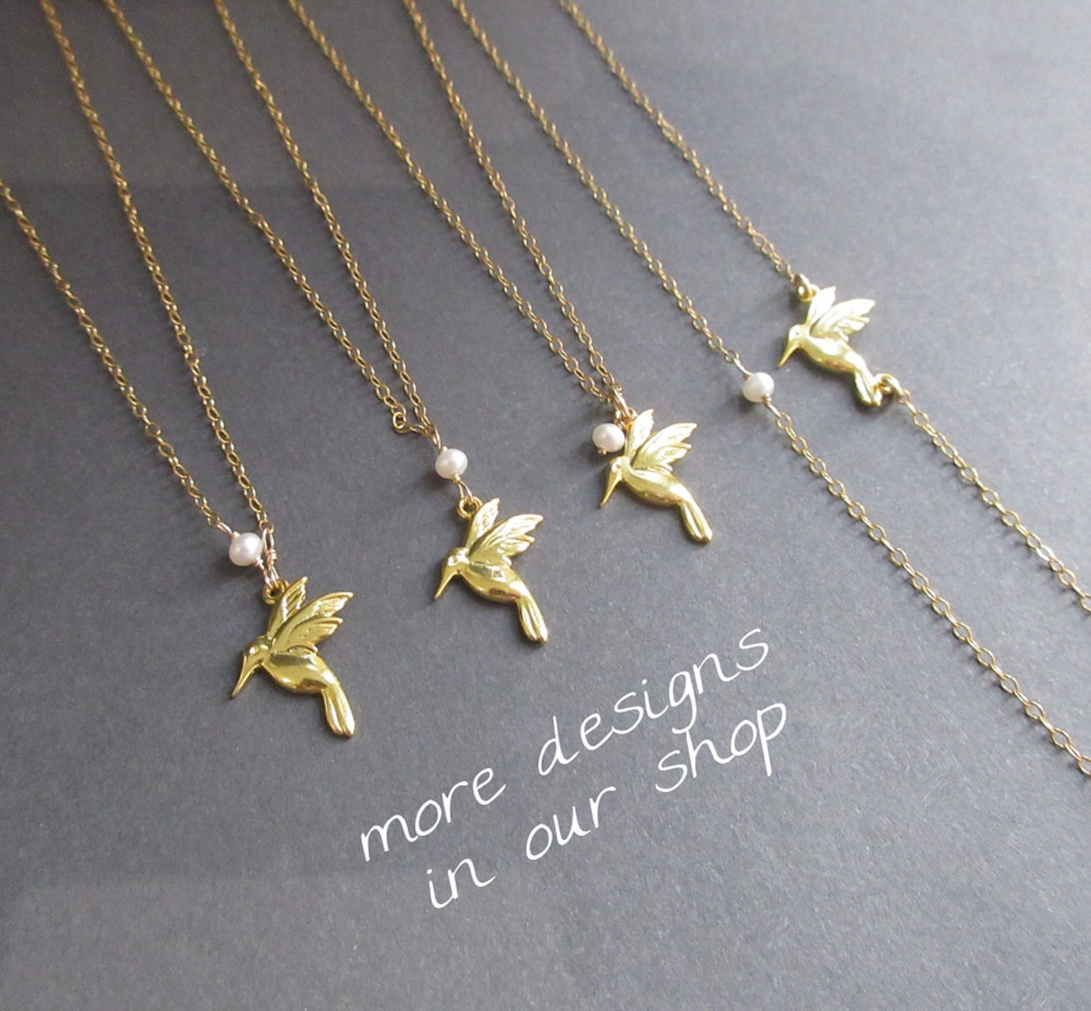 Tiny Sideway Sterling Silver Hummingbird Necklace, 18k Gold, Rose Gold ...