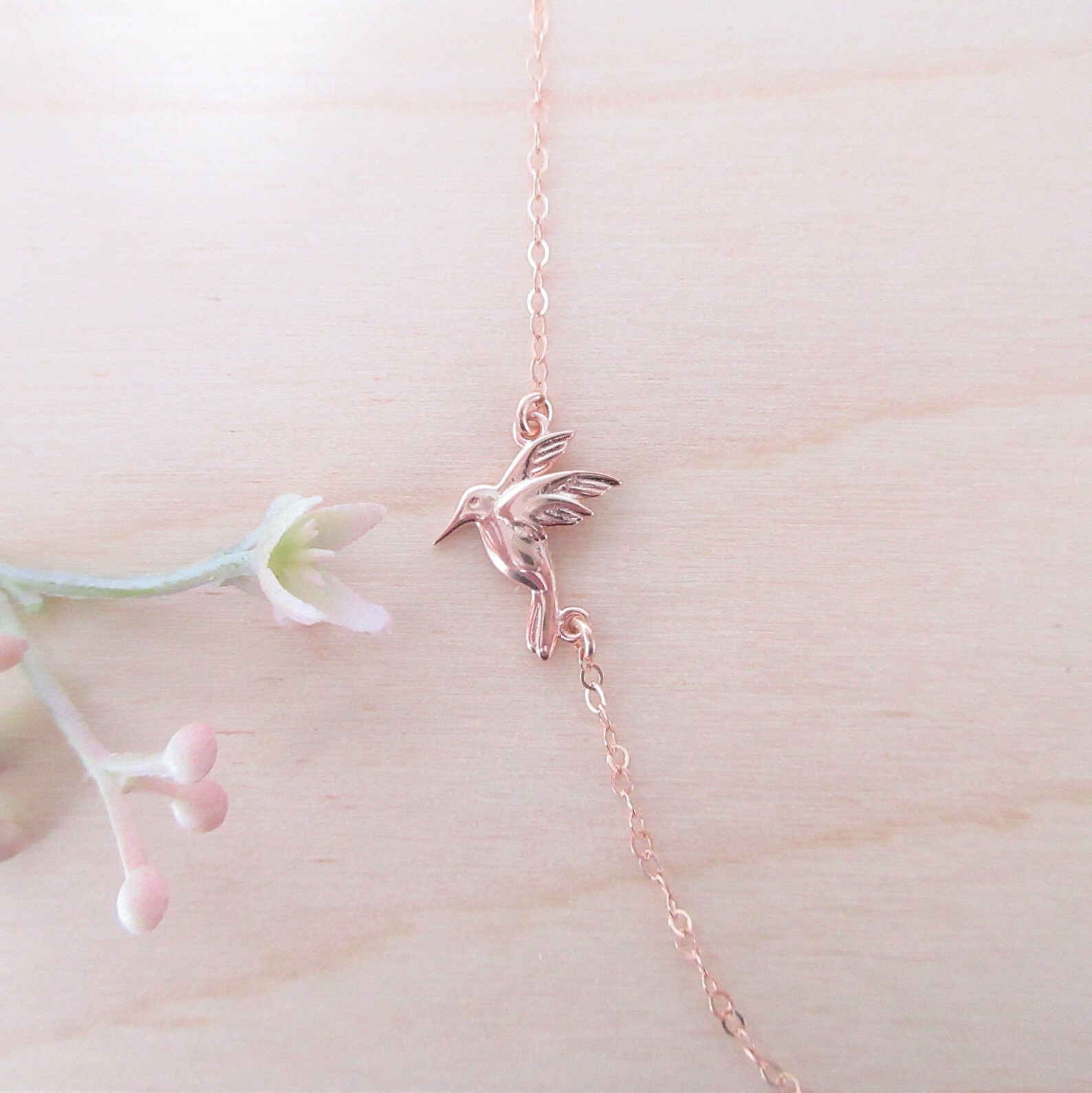 Tiny Sideway Sterling Silver Hummingbird Necklace, 18k Gold, Rose Gold ...