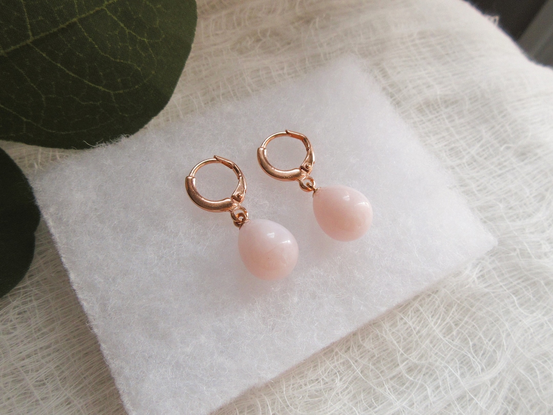 Pretty Natural Pink Peruvian Opal Hoop Earrings, Teardrop Pink Opal ...