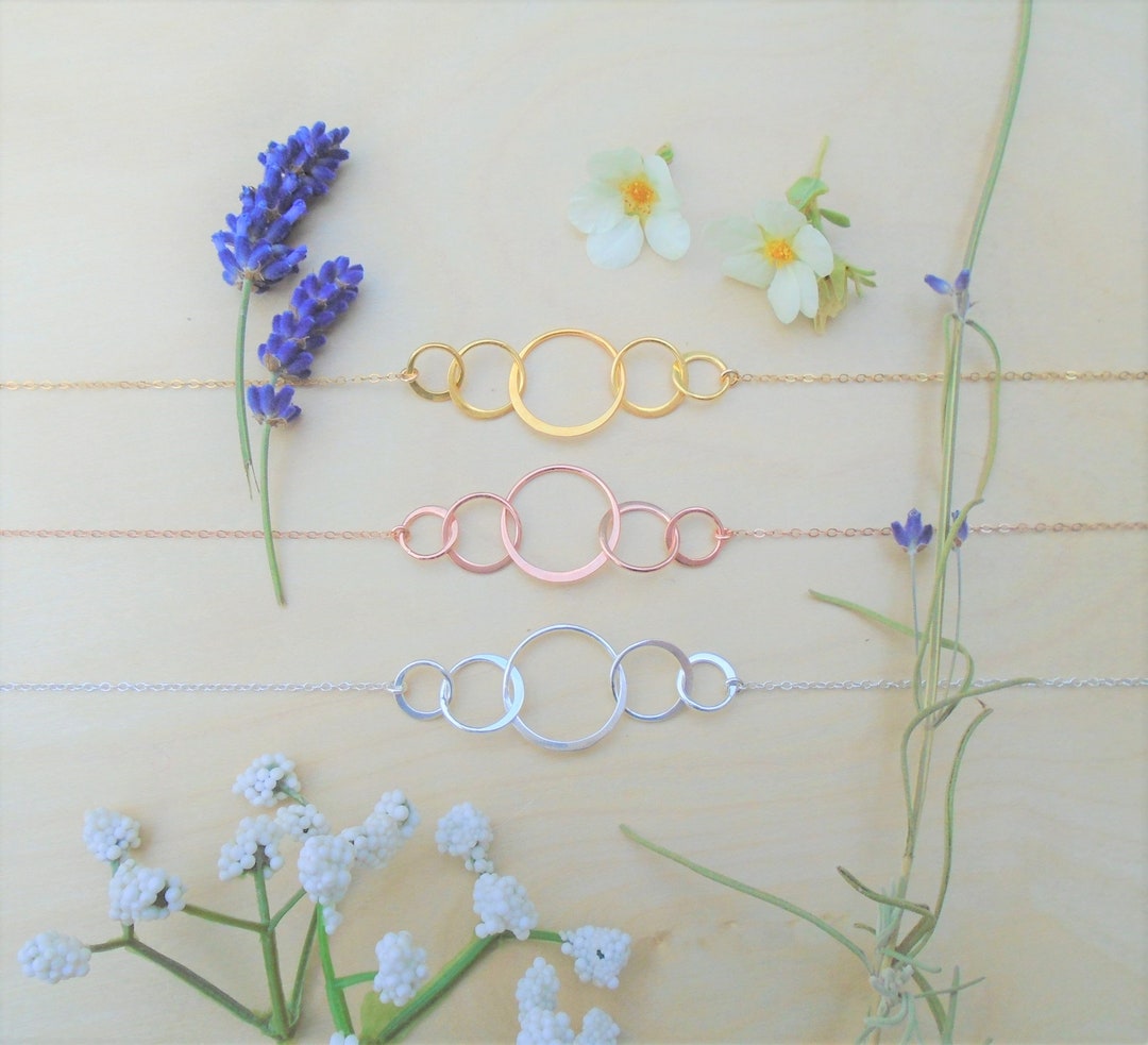 5 Interlocking Rings Necklace, 5 Circles Necklace, 5 Rings 18K Gold ...