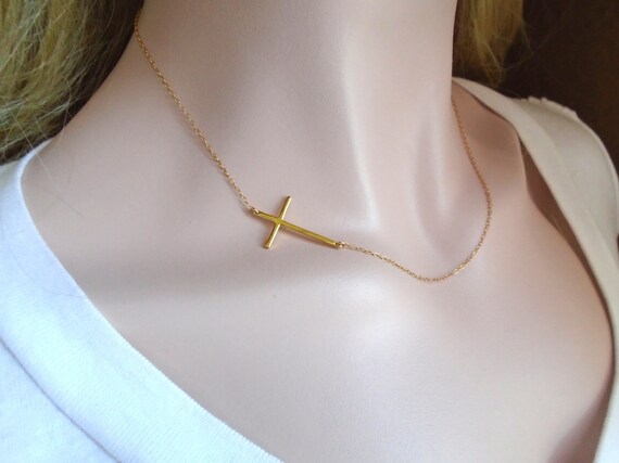 Skinny Sideway Cross Necklace Long Skinny Cross Necklace | Etsy