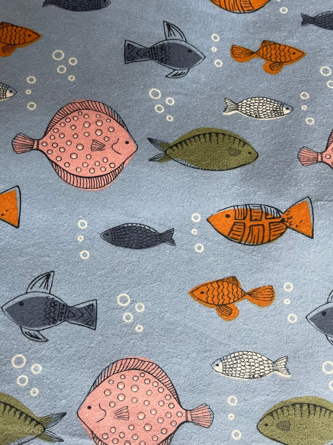 Salmon Fish Cotton Flannel Fabric, Novelty Fabric, Fish Fabric, Soft ...