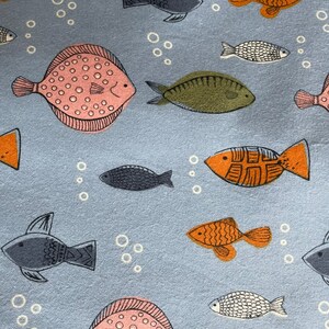 Salmon Fish Cotton Flannel Fabric, Novelty Fabric, Fish Fabric, Soft ...