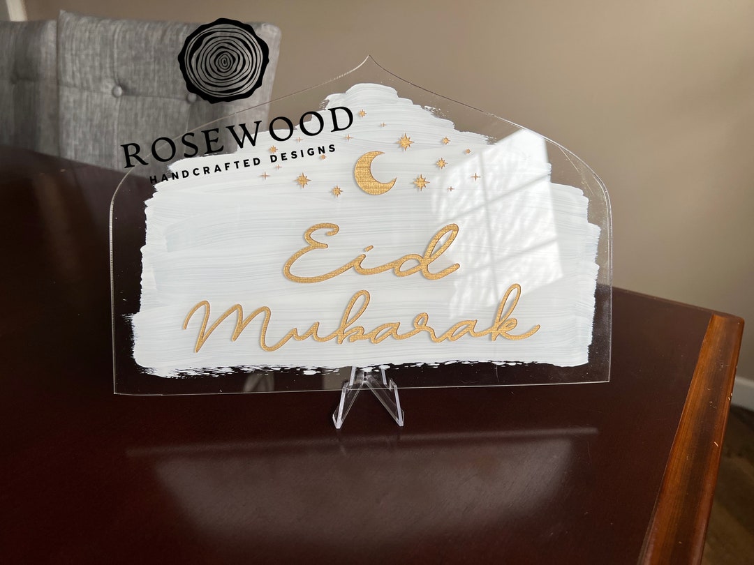 Engraved Eid Mubarak Table Sign White/gold Ramadan Decor - Etsy