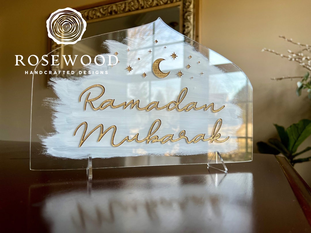 Engraved Ramadan Mubarak Table Sign White/gold Ramadan Decor - Etsy UK