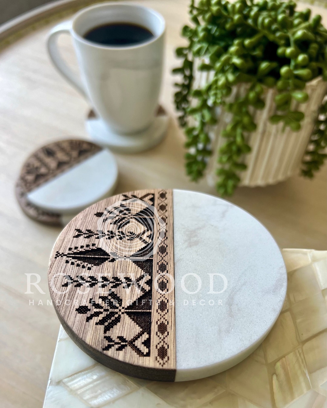 Tatreez Engraved Coasters Set of 4 Palestinian Home Decor - Etsy