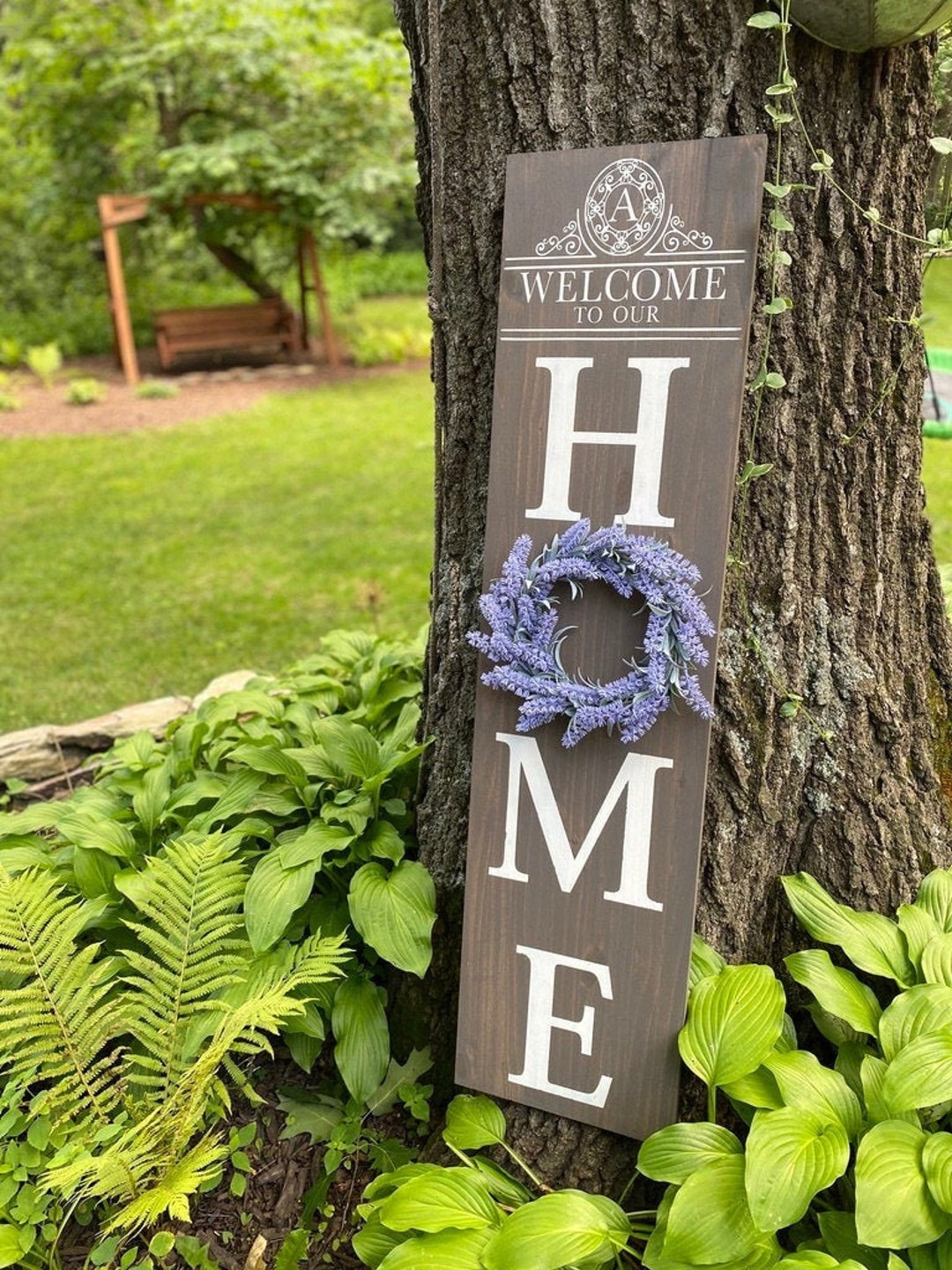 Rustic Welcome Home Porch Sign With Lavender Wreath - Personalized - Etsy