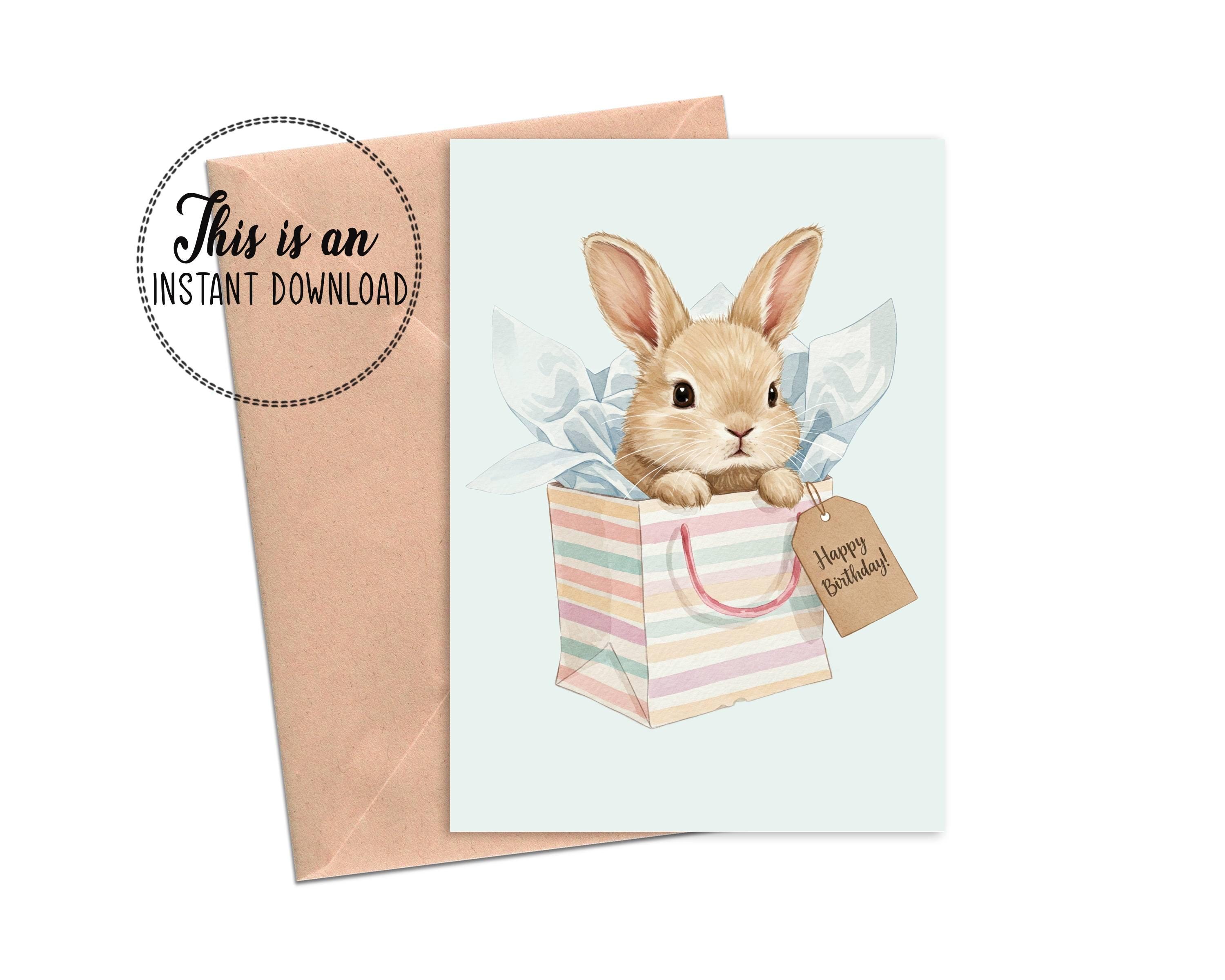 Printable Bunny Birthday Card, Digital Download PDF, Cute Animal ...