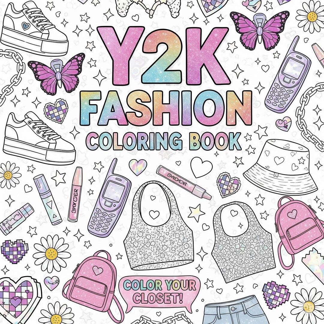 Printable Y2K Fashion Coloring Book – Retro 2000s Style Pages, Digital ...