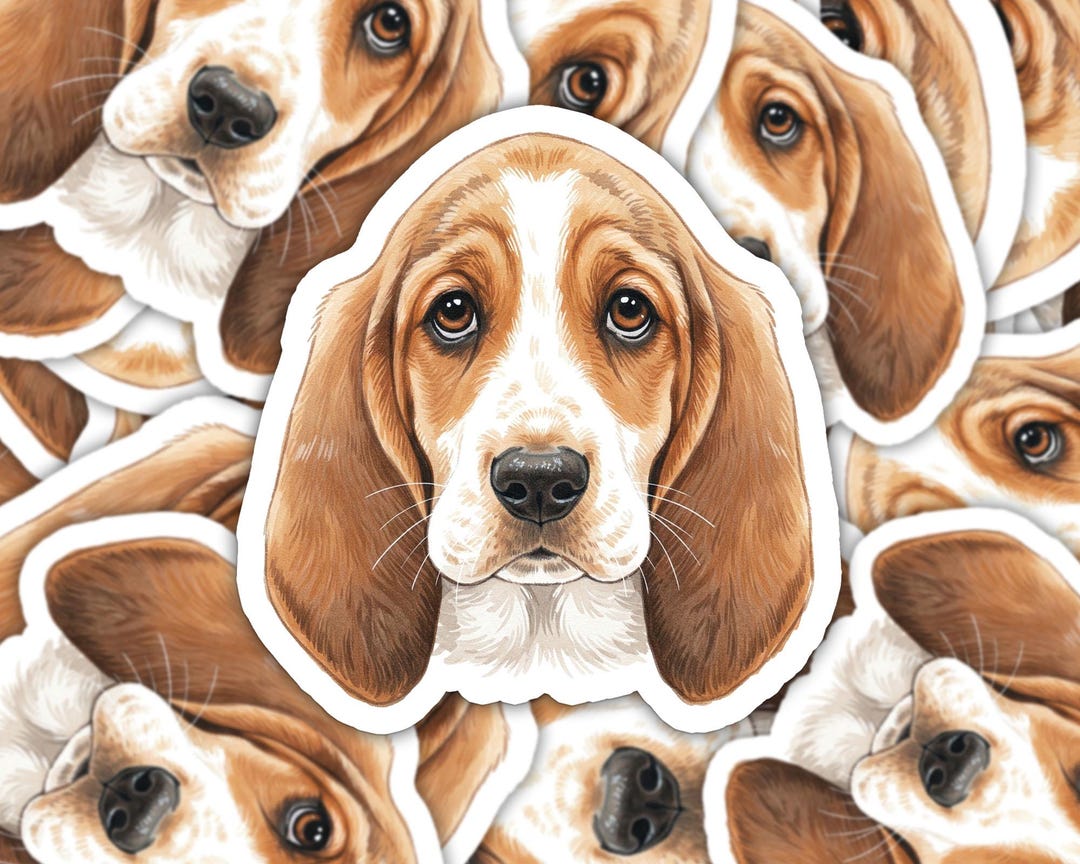 Basset Hound Dog Sticker | Cute Droopy Eared Dog Vinyl Sticker ...