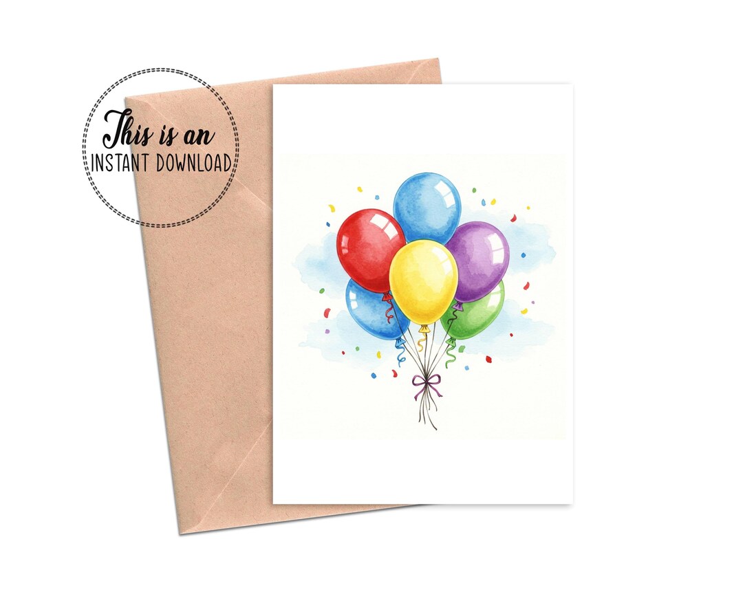 Printable Birthday Card With Balloon Bouquet – 5x7 Foldable Digital ...