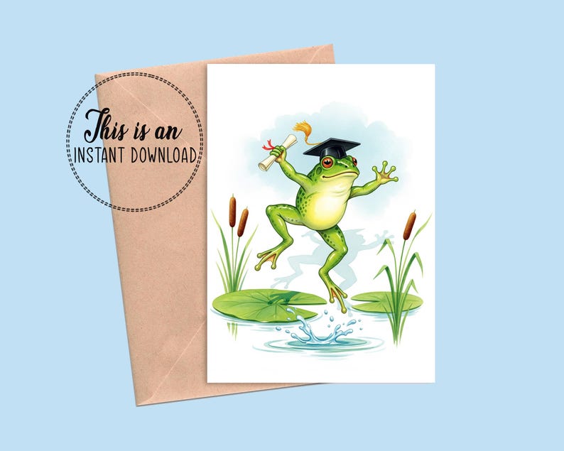 Printable Frog Graduation Card With Cap & Diploma – Printable Frog Gift ...