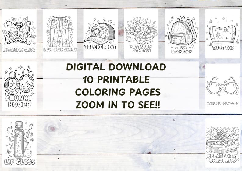 Printable Y2K Fashion Coloring Book – Retro 2000s Style Pages, Digital ...
