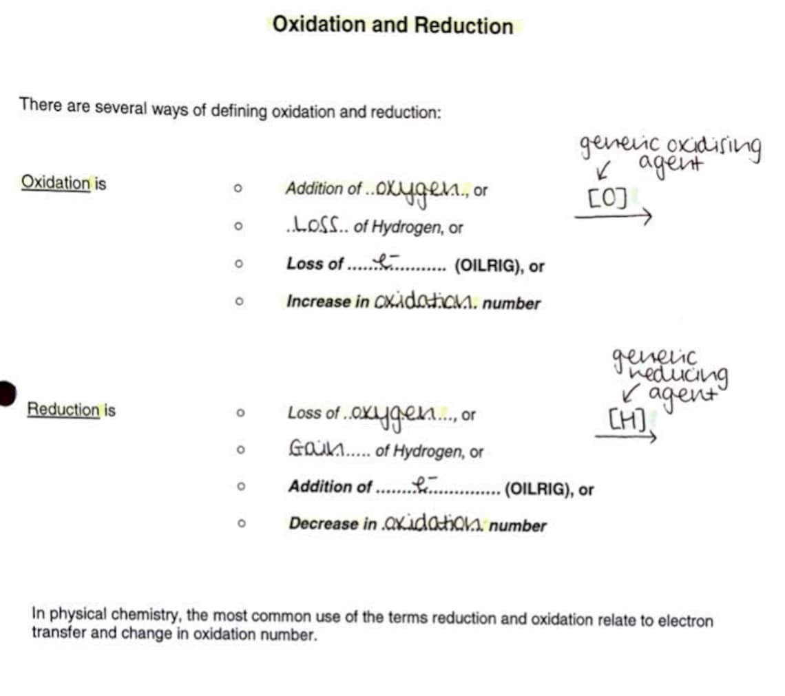 AQA A Level Chemistry: 1.7 Oxidation, Reduction & Redox Reactions ...