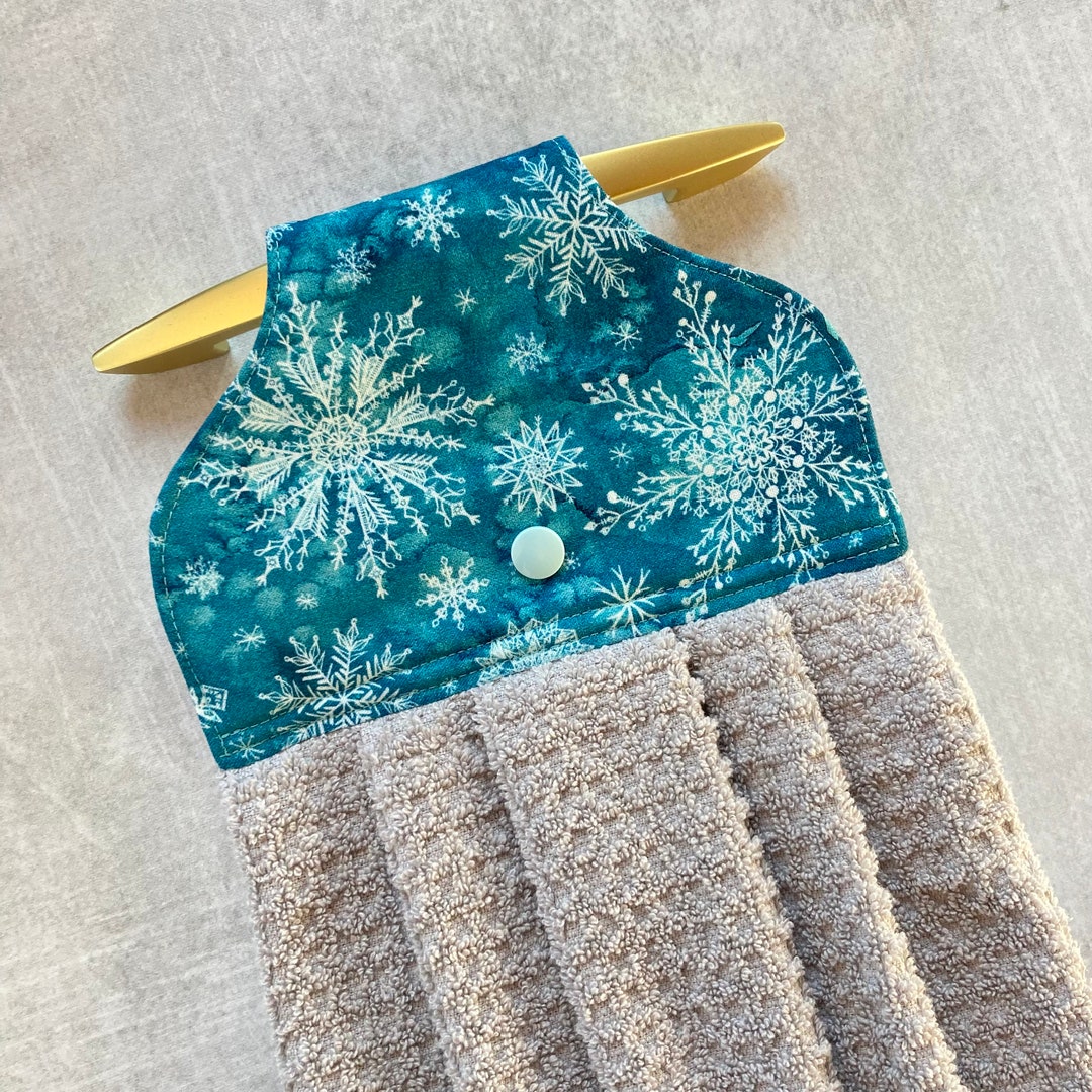 Snowflakes on Turquoise Hanging Towel With Holder, Winter Bathroom ...