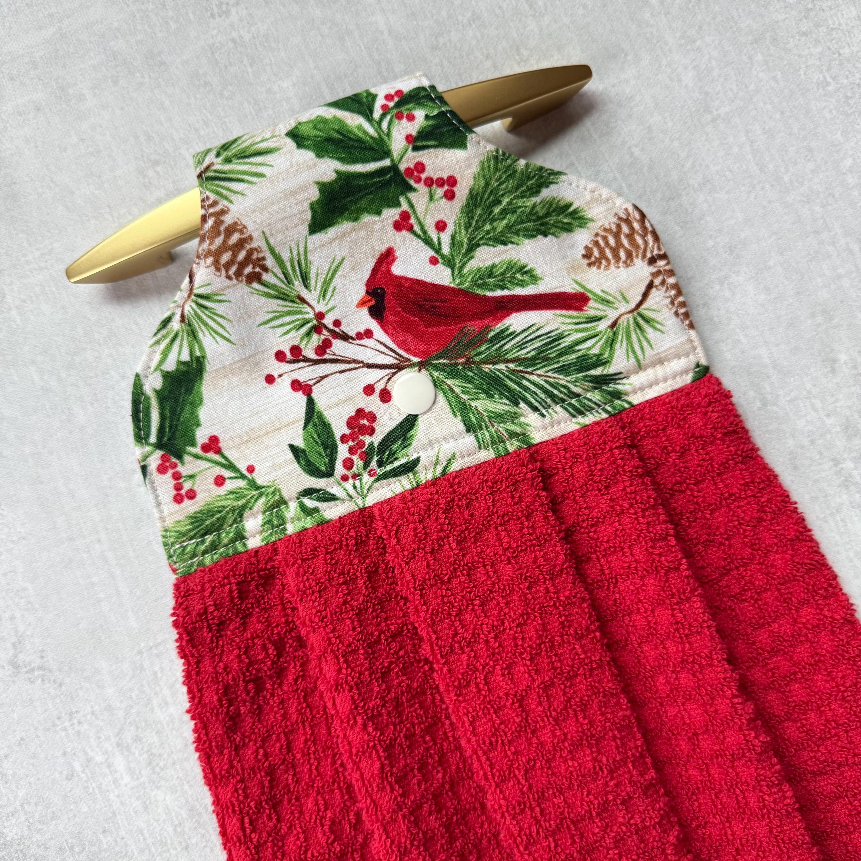 Handmade Red Cardinal Hanging Kitchen Towel With Holder, Bathroom Hand ...