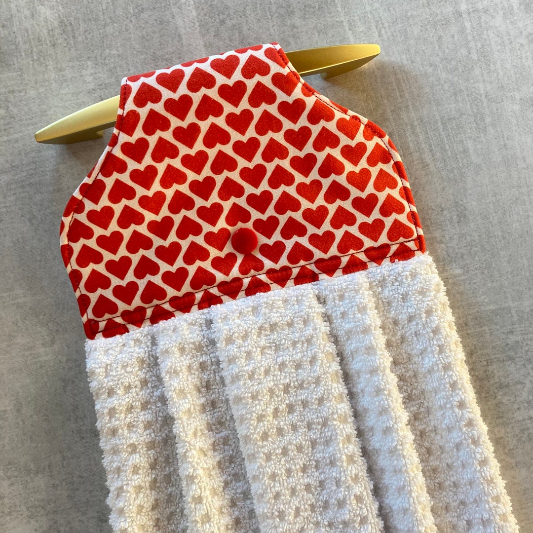 Red Hearts Hanging Kitchen Towel With Holder, Bathroom Hand Towel With ...