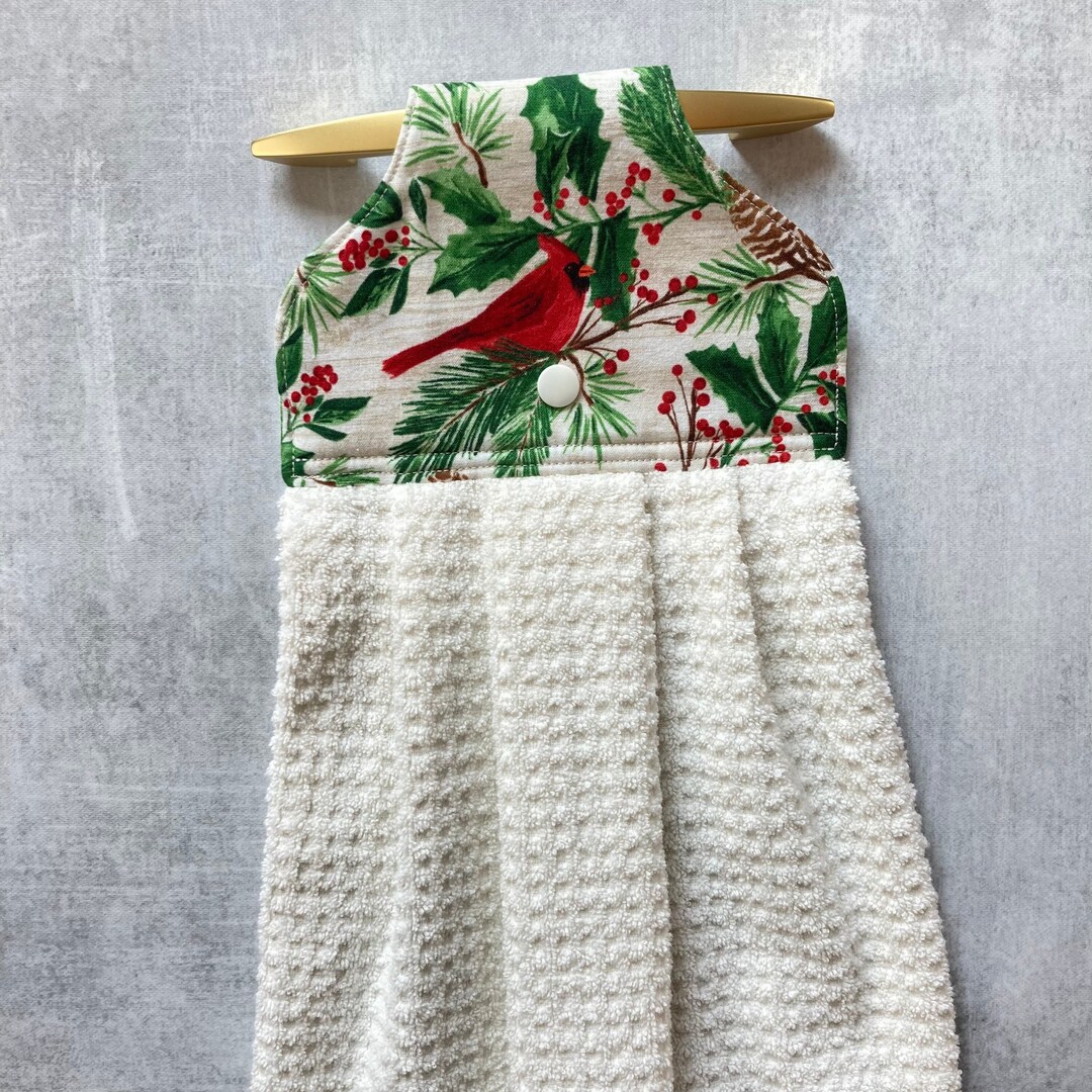 Handmade Red Cardinal Hanging Kitchen Towel With Holder, Bathroom Hand ...