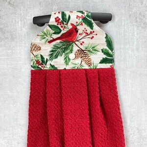 Handmade Red Cardinal Hanging Kitchen Towel With Holder, Bathroom Hand ...