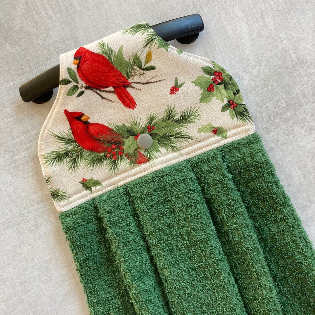 Cardinals Hanging Kitchen Towel, Festive Winter Birds Hand Towels With ...