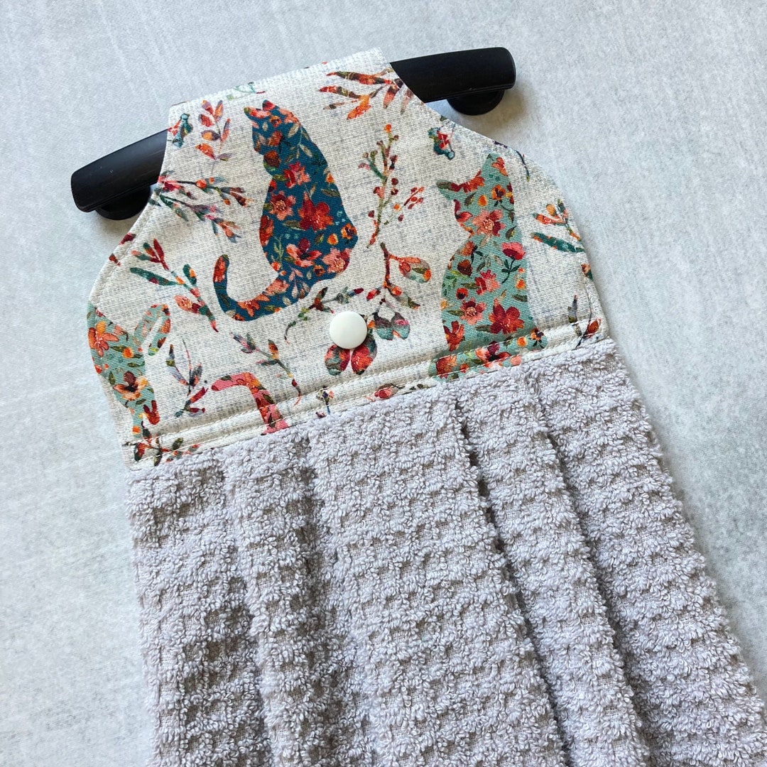 Flower Cat Handmade Hanging Kitchen Towel With Holder, Cat Lover ...