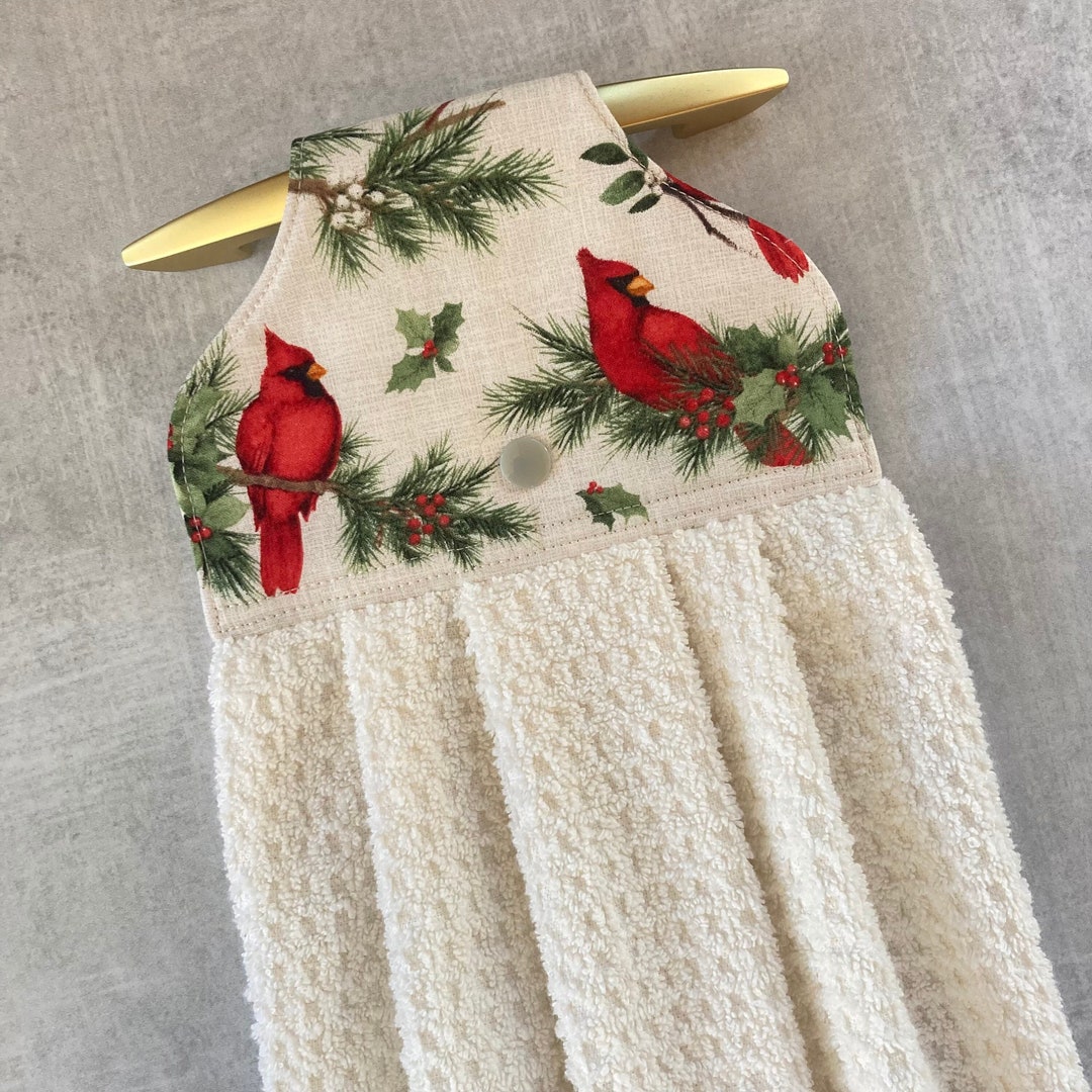 Cardinals Hanging Kitchen Towel Festive Winter Birds Hand - Etsy